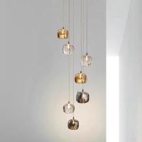 China Chocolate All Copper Staircase Pendant Lamp End Villa Living Room Light with Luxury Crystal and Rotating Function for sale