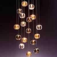 China Chocolate All Copper Staircase Pendant Lamp End Villa Living Room Light with Luxury Crystal and Rotating Function for sale