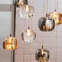 China Chocolate All Copper Staircase Pendant Lamp End Villa Living Room Light with Luxury Crystal and Rotating Function for sale