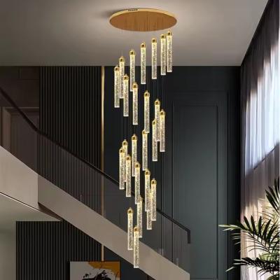 China 3200-6500K Color Temperature Golden Acrylic Hanging Pendant Light For Hotel Staircase for sale