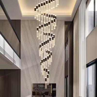 China Beautiful Crystal Villa Rotating Staircase Pendant Light Modern Simple Hotel Living Room Duplex Chandelier Led Stair Light for sale