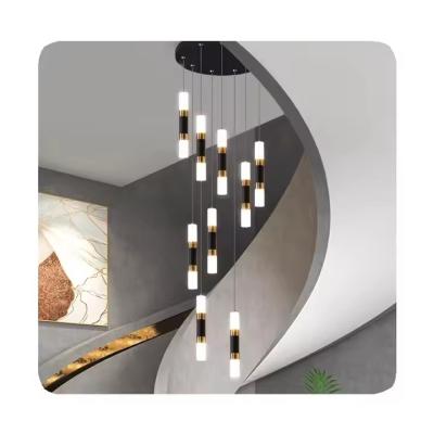 China Indoor Living Room Staircase Modern High Ceiling Chandelier with Dimmable Aluminum Acrylic LED Lights for sale