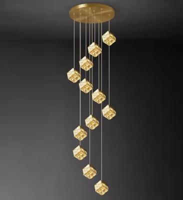 China Luxury Hotel Lobby Decorative Lighting Hanging Pendant Lights Linear Large Long High Ceiling Staircase Led Crystal Chandeliers for sale