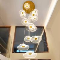 China Modern Lotus Leaf Design LED Ceiling Acrylic Light Staircase Luxury Home Decorative Lighting Chandelier for sale