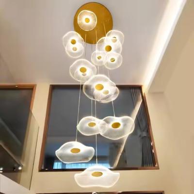 China Modern Lotus Leaf Design LED Ceiling Acrylic Light Staircase Luxury Home Decorative Lighting Chandelier for sale