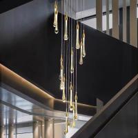 China Modern Simple Crystal Water Drop Stairwell Chandelier 3200-6500K Three Colors Change Light For Duplex Hotel Restaurant Villa for sale