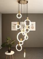 China Stair Loft Apartment Duplex Chandeliers Light With Modern Simple Pick For Villa Ring Long Chandeliers 10KG Gold/Custom Design for sale