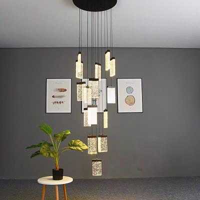 China Hotel Lobby Staircase Lighting Aluminum And Crystal Pendant Lamp For Modern Design for sale