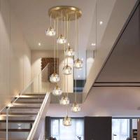 China 15 KG Crystal Football All Copper Crystal Light Luxury Living Room Apartment Villa Living Room Rotating Rise Staircase Long Pendant Lamp for sale