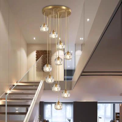 China 15 KG Crystal Football All Copper Crystal Light Luxury Living Room Apartment Villa Living Room Rotating Rise Staircase Long Pendant Lamp for sale
