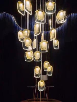 China Nordic Light Luxury Designer LED Light Strip Crystal Glass Pendant Lamp For Living Room Dining Room Villa Staircase for sale