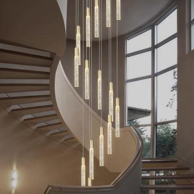 China Modern Luxury Interior Hotel Stair Pendant Lamp Gold / Black Crystal Stick Design for sale