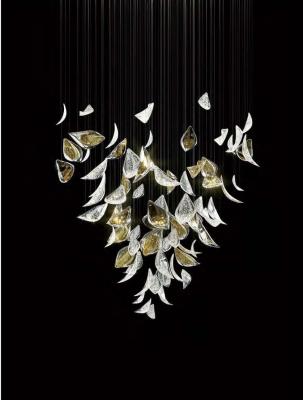 China Customized Hotel Lobby Crystal Chandelier Modern Luxury Decorative Large Glass Leaf Led Pendent Light for sale