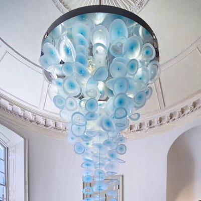 China Indoor Ceiling Blue Lotus Leaf Decoration Staircase Project Modern Led Chandelier 5-Year Maintenance for sale