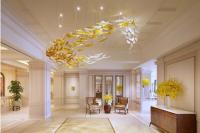 China Customized Project Luxury Hall Banquet Lighting Solutions With Auto CAD Layout And Large LED Art Glass Leaf Shape Chandelier for sale