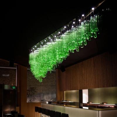 China Fashionable Art Decor Green Glass Tube Chandelier For Restaurant Reception Hotel Rooms Custom Made And LED Light Source for sale