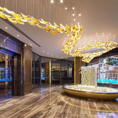 China Non Standard Project Hotel Lobby Club Golden Glass Hanging Decoration Hotel Banquet Hall Decorative Lamps for sale
