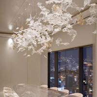 China Non-Standard Project Custom Double Hole Glass Maple Leaf Hanging Decoration Hotel Department Hall Large Soft Decoration Art Lighting for sale