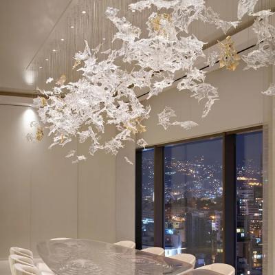China Non-Standard Project Custom Double Hole Glass Maple Leaf Hanging Decoration Hotel Department Hall Large Soft Decoration Art Lighting for sale