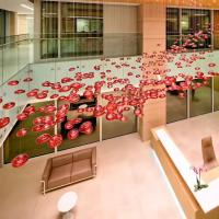 China LED Crystal Lamp Modern Large Lamp Red Glass Ball Fish Line Custom Hotel Engineering Pendant Light Irregular Lighting for sale
