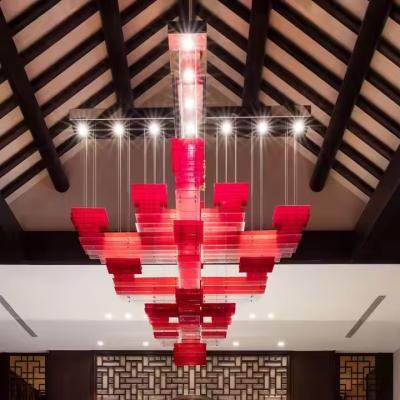 China Custom Chinese Restaurant Chandelier Modern Style Creative Acrylic Square Center Rectangular Chandelier for sale