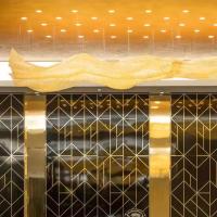 China Customized Large-scale Project Modern Luxury Hotel Banquet Hall Lighting Decoration Gold LED Crystal Mesh Chandelier for sale