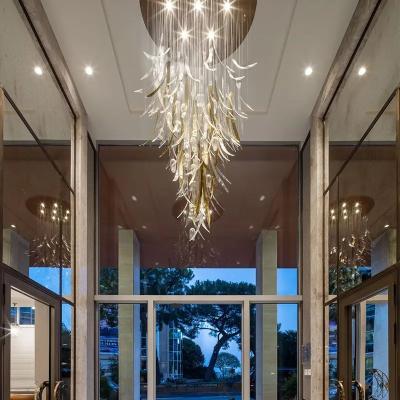 China Custom Villa Project Lighting Design Modern Gold Art Glass Ceiling Unique Tulip Glass Flower Shaped Personalized Hallway Chandelier for sale
