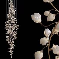 China Modern White Magnolia Petals Ceramic Branch Tree LED Pendant Light Project Pendant Lamp For Living Room Hotel Lobby Staircase for sale