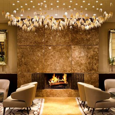 China Modern Light Art Deco Foyer Chandelier Stainless Steel And Glass Petal Hotel Front Desk Lamp for sale