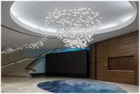 China Custom Hotel Lobby Decorated Chandeliers Hanging Pendent Lamp Shopping Mall Villa Living Room LED Light Fish Shaped Glass for sale