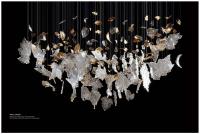 China Adjustable Height Modern Style Led Art Chandelier Light For Large Projects With Custom Glass Leaf And Luxury Banquet Decoration for sale