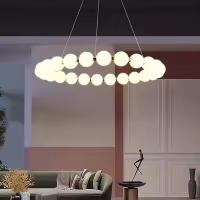 China Modern Golden Chandelier Home Decoration Bedroom Living Room LED Ring Glass Pearl Hanging Lamp for sale