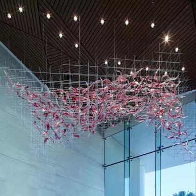 China Non-Standard Custom Hotel Project Light Department Banquet Hall Glazed Grid Led Large Chandelier Wedding Hall Hanging Line Light for sale