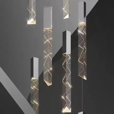 China Nordic Duplex New Modern Dining Room Villa Living Room Long Rain Drop Staircase case Led Chandelier for sale