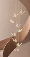 China Modern Stairs Chandelier Acrylic Butterfly Shape Duplex Living Room Dining Room LED Stairs Light Pendant Hanging Lamp for sale