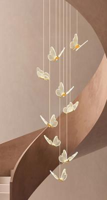China Modern Stairs Chandelier Acrylic Butterfly Shape Duplex Living Room Dining Room LED Stairs Light Pendant Hanging Lamp for sale