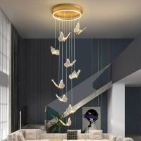 China Modern Stairs Chandelier Acrylic Butterfly Shape Duplex Living Room Dining Room LED Stairs Light Pendant Hanging Lamp for sale