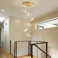 China Modern Stairs Chandelier Acrylic Butterfly Shape Duplex Living Room Dining Room LED Stairs Light Pendant Hanging Lamp for sale