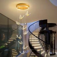 China Modern Stairs Chandelier Acrylic Butterfly Shape Duplex Living Room Dining Room LED Stairs Light Pendant Hanging Lamp for sale