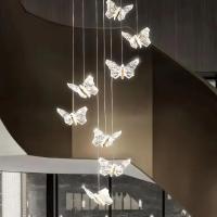 China Modern Simple Acrylic Transparent Butterfly Pendant Lamp Minimalist Multihead Hanging Design for Bedroom Bedside for Room for sale