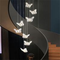 China Modern Simple Acrylic Transparent Butterfly Pendant Lamp Minimalist Multihead Hanging Design for Bedroom Bedside for Room for sale