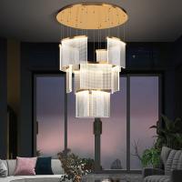 China European Round Gold Double Height Chandelier Hanging Light Nordic Led Pendant Lamp Indoor Home Modern Luxury Crystal Chandelier for sale