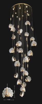 China Duplex spiral staircase pick up empty chandelier Peacock wedding LED ceiling lamp chandelier acrylic decorative hanging lights for the stage and hotel for sale