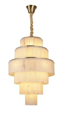 China Contemporary Round Large Spanish Marble Brass Pendant Light Living Room Hanging Lamp for sale