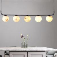 China Spanish Imported Natural Marble Restaurant Pendant Light Designer bar Counter Island Platform Alabaster Long Pendant Light for sale