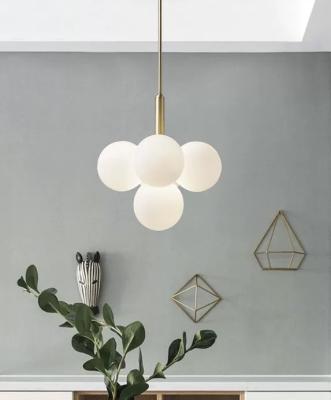 China Spanish Luxury Nordic Alabaster Dining Room Pendant Light Modern Minimalist Room Restaurant Marble Ball Copper Chandelier for sale