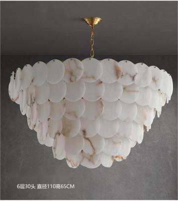 China Nordic Decoration Luxury Marble Home Hanging Alabaster Modern Brass Light Luxury Chandeliers for sale