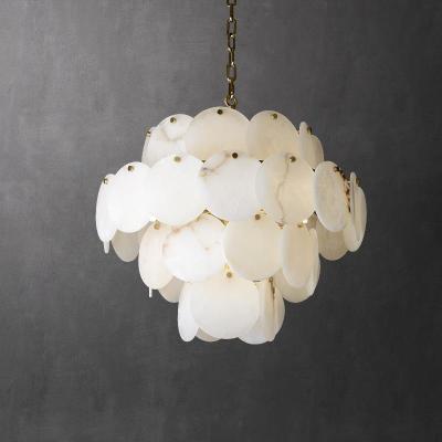 China Round Natural Marble Pendant Light Home Decor Luxury Hanging Lamp Hotel Bedroom Living Room Large Modern Brass Chandelier for sale