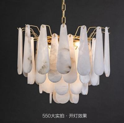 China Nordic Style Alabaster Metal Indoor Decorative Shopping Mall Living Room Glossy Luxury Natural Marble Chandelier Pendant Lights for sale