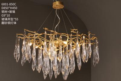 China Post-modern Luxury Copper Tree Branch Crystal Lamp Art Dining Line Hanging Lamp for sale